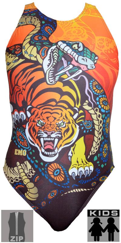 Waterpolo Swimsuit Girls PBT Tiger Snake One Piece Zipback